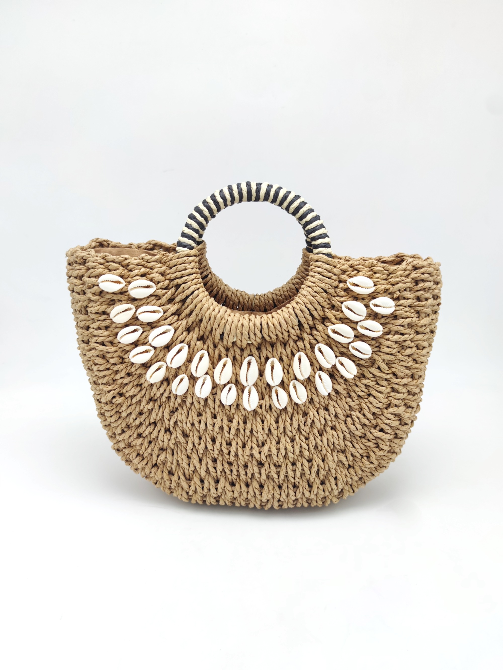 Handmade Natural Straw Bag with Wood Handle,Bags,Shoulder bags